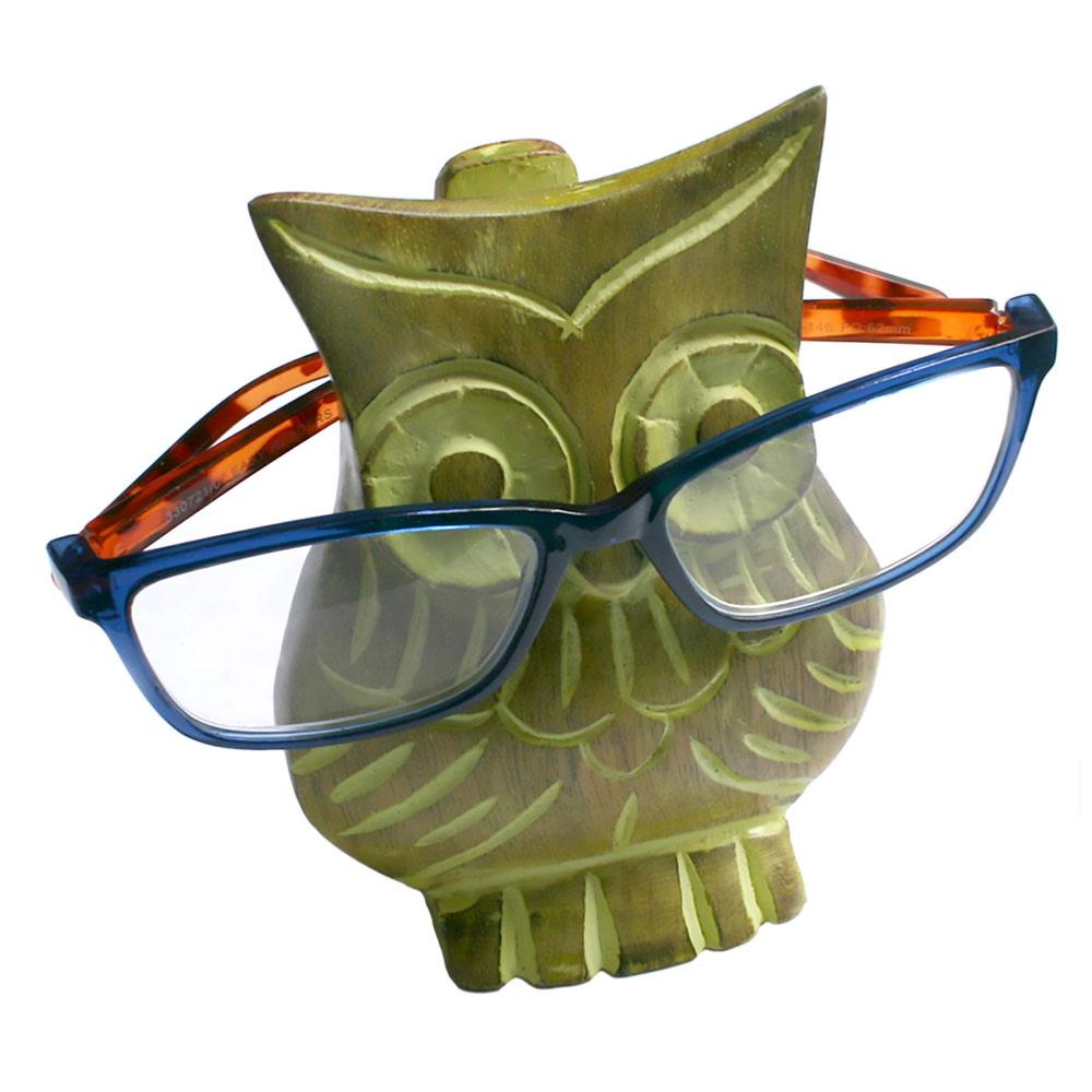 Spectacle stand, mango wood, owl green