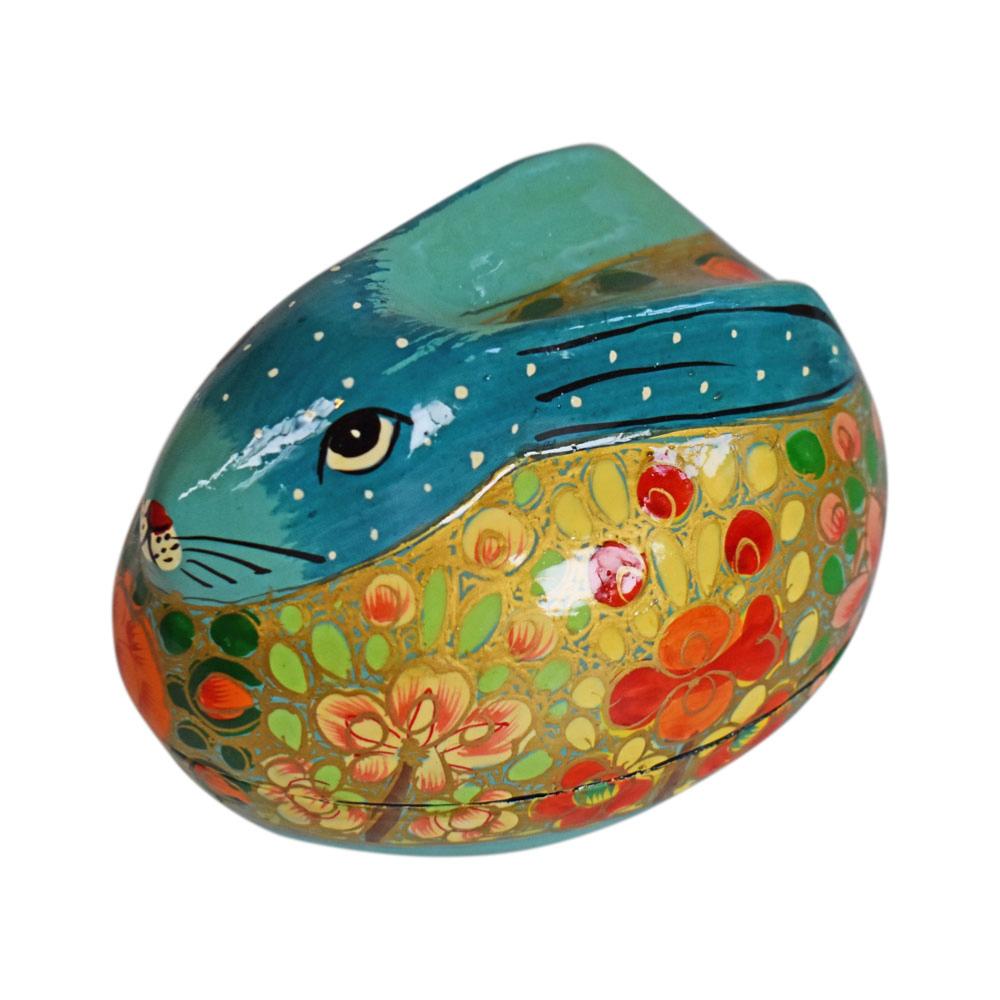 Trinket box papier maché rabbit teal 8.5 x 6.5 x 6.5cm