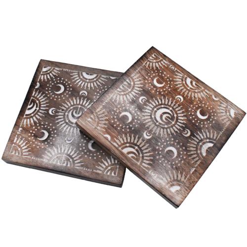 Single Coaster, Moon Design, Mango Wood 10x10cm