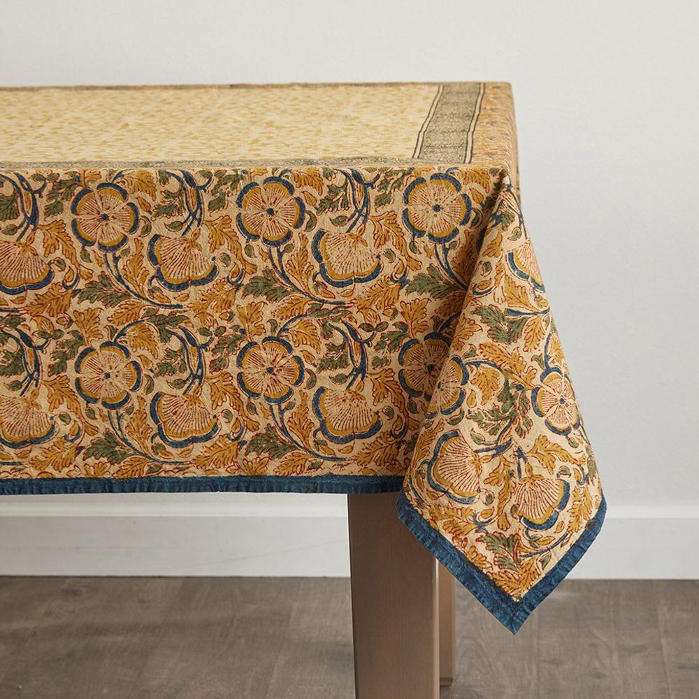 Handmade floral block print cotton tablecloth natural vegetable dyes ...