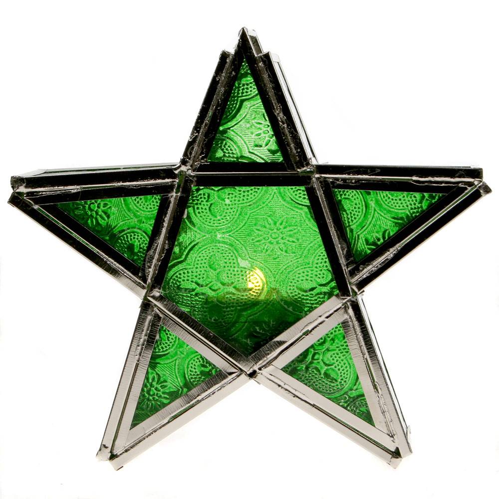 Lantern, star shape green, 17cm