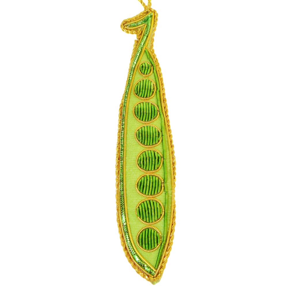 Hanging decoration, embroidered velvet, pea pod