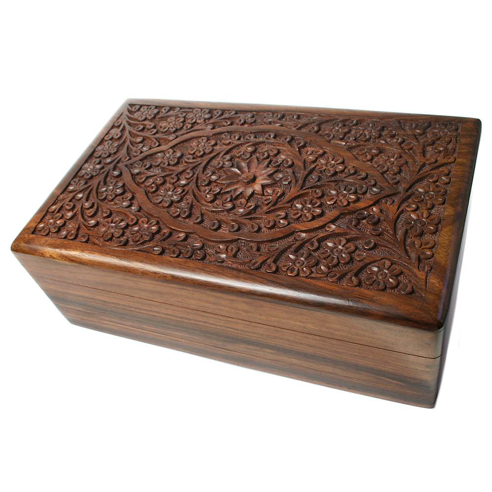 Wooden secret lock box, tree and flowers, 15x25x8.5cm