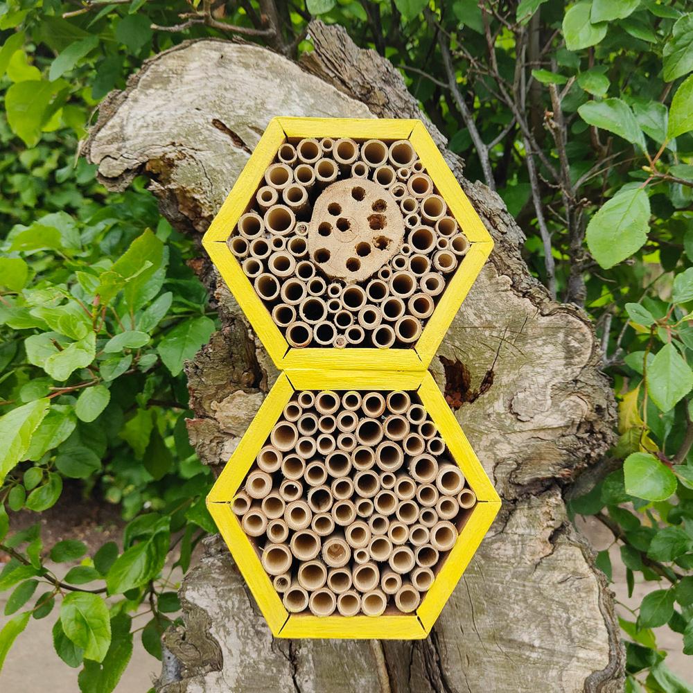 Double hexagonal Bee/Bug Hotel in Yellow 27 x 16 cm