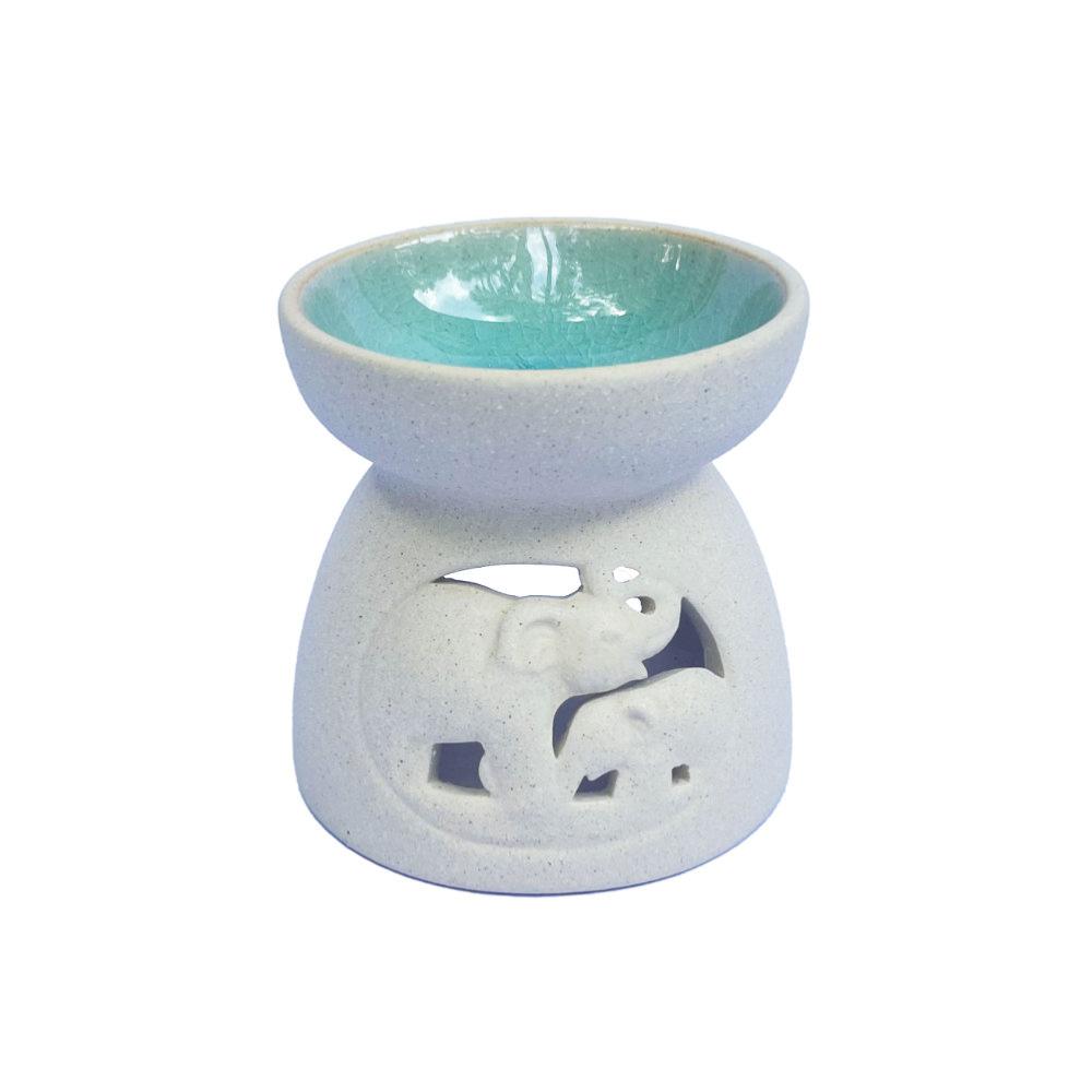Oil Burner Glazed Cut Out Design Elephant and Baby