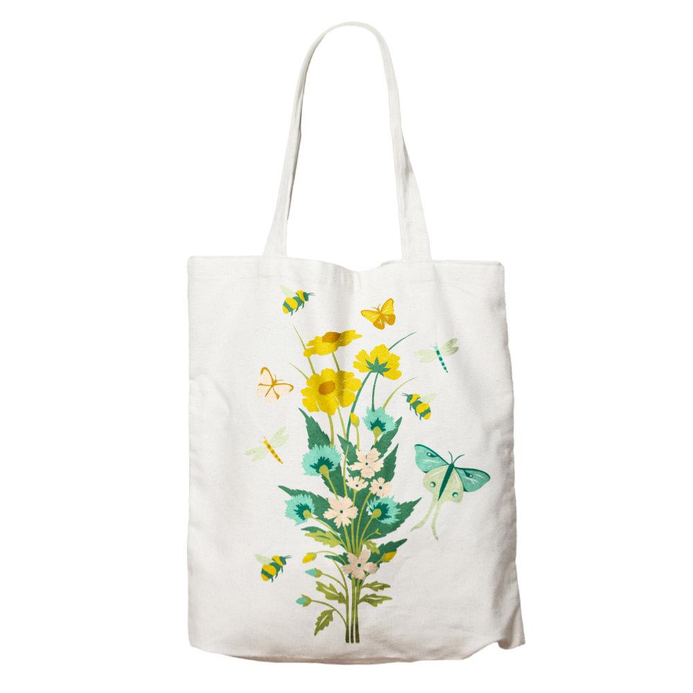 Tote Bag Recycled Cotton Insects and Flowers 36 x 40cm