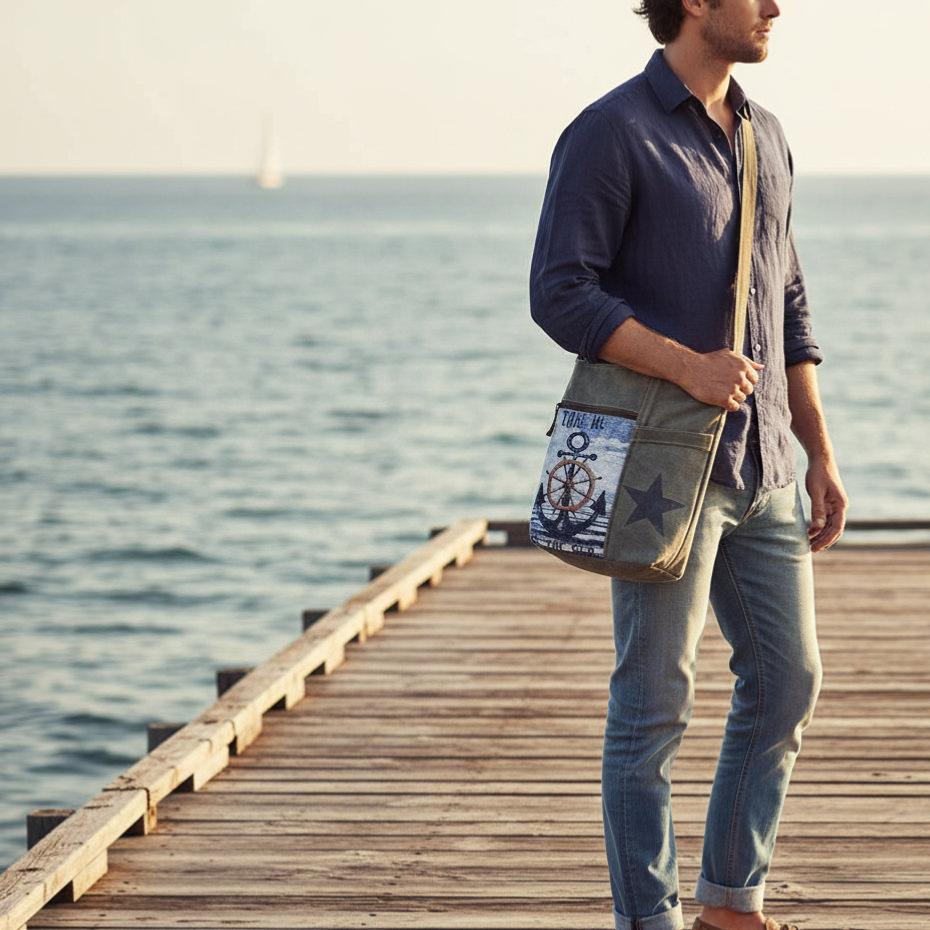 Tote / Shoulder Bag Recycled Tent Canvas, Take Me To The Sea 31 x 8 x 31cm