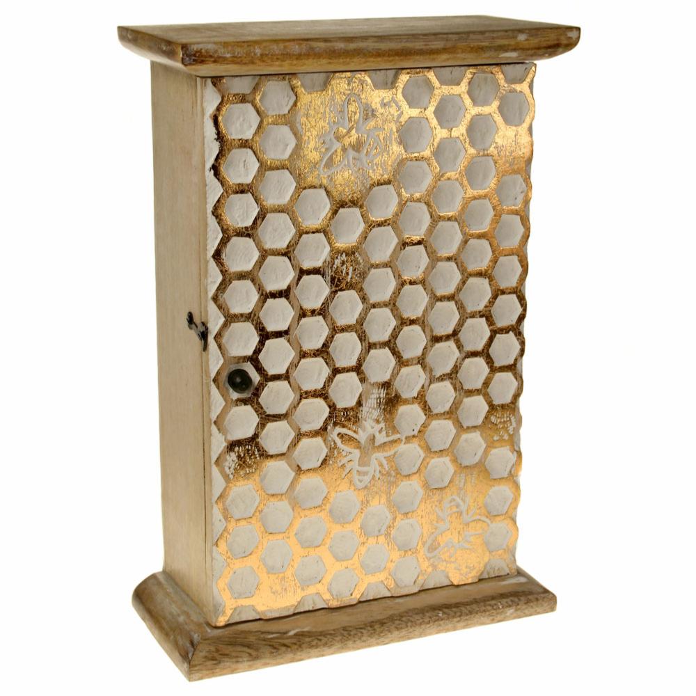Key cabinet, mango wood honeycomb design