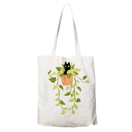 Tote Bag Recycled Cotton Cat in Plant 36 x 40cm