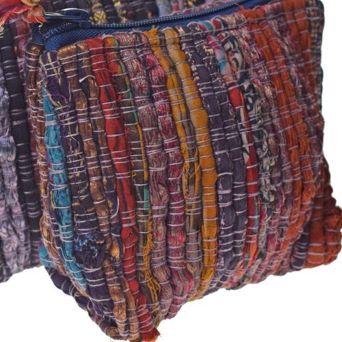 Set of 2 rag chindi pouch bags recycled sari base colour blue 24x14 ...