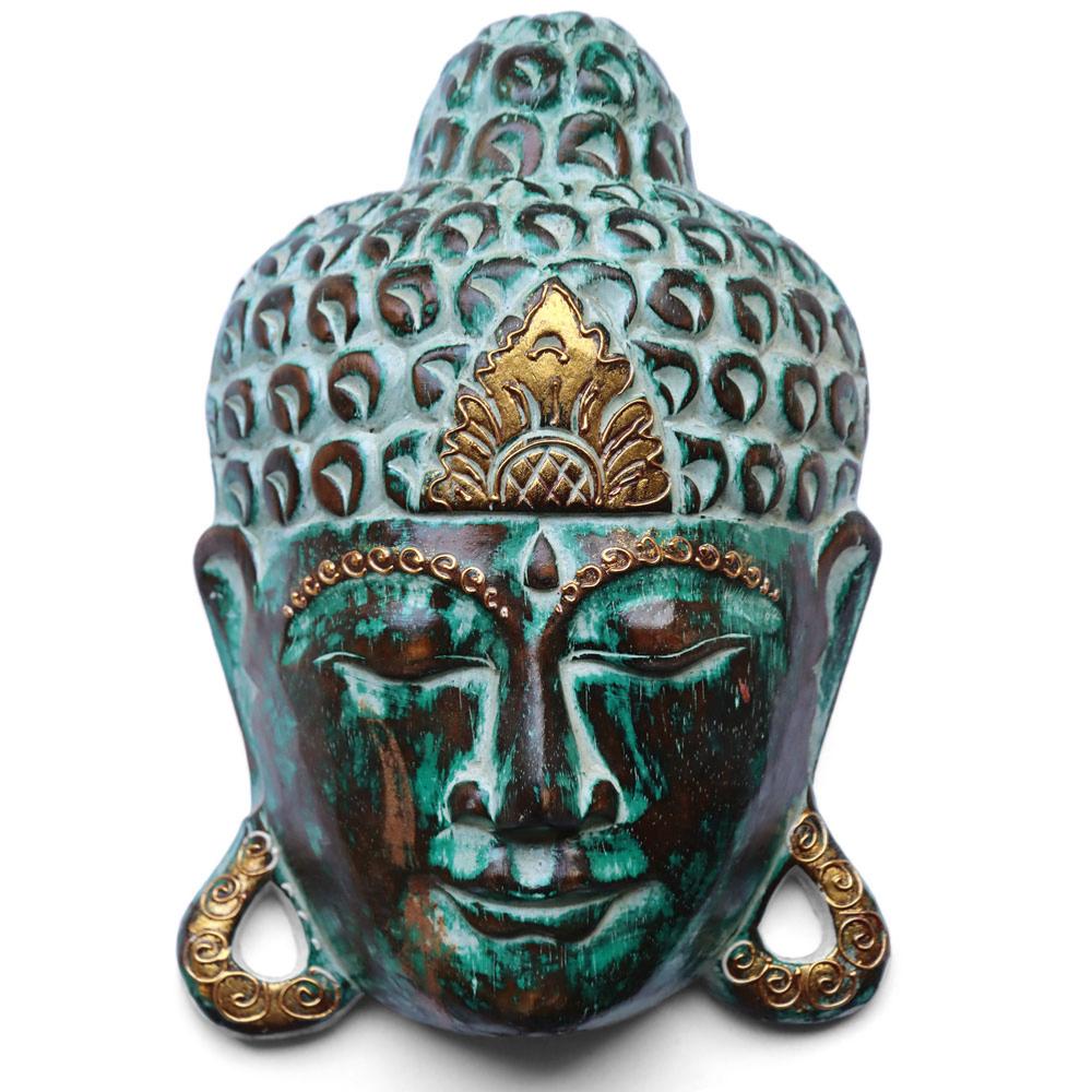 Buddha mask wood, green 20x8x30cm