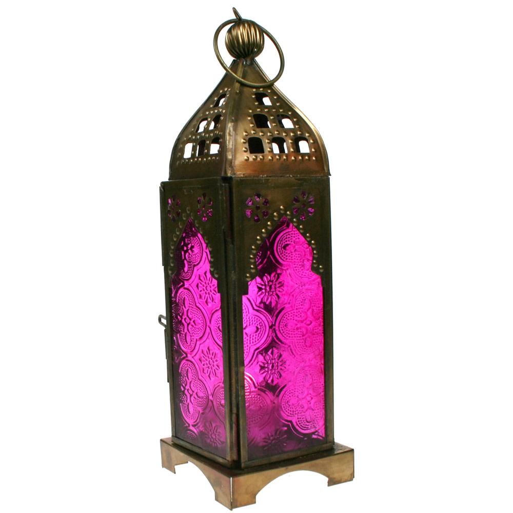 Lantern pink glass height 22cm